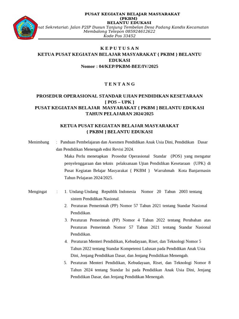 Pos Upk Tertulis 2025 | PDF