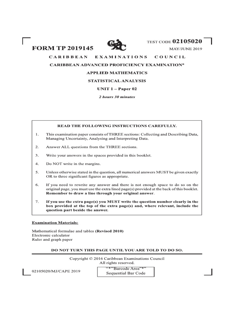 Applied Maths 2019 U1 P2 | PDF