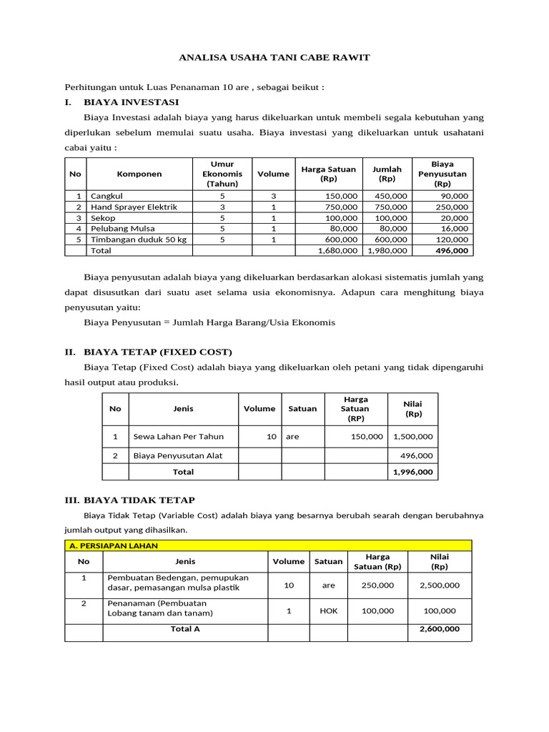 Analisa Usaha Tani Cabe Rawit 2025 | PDF