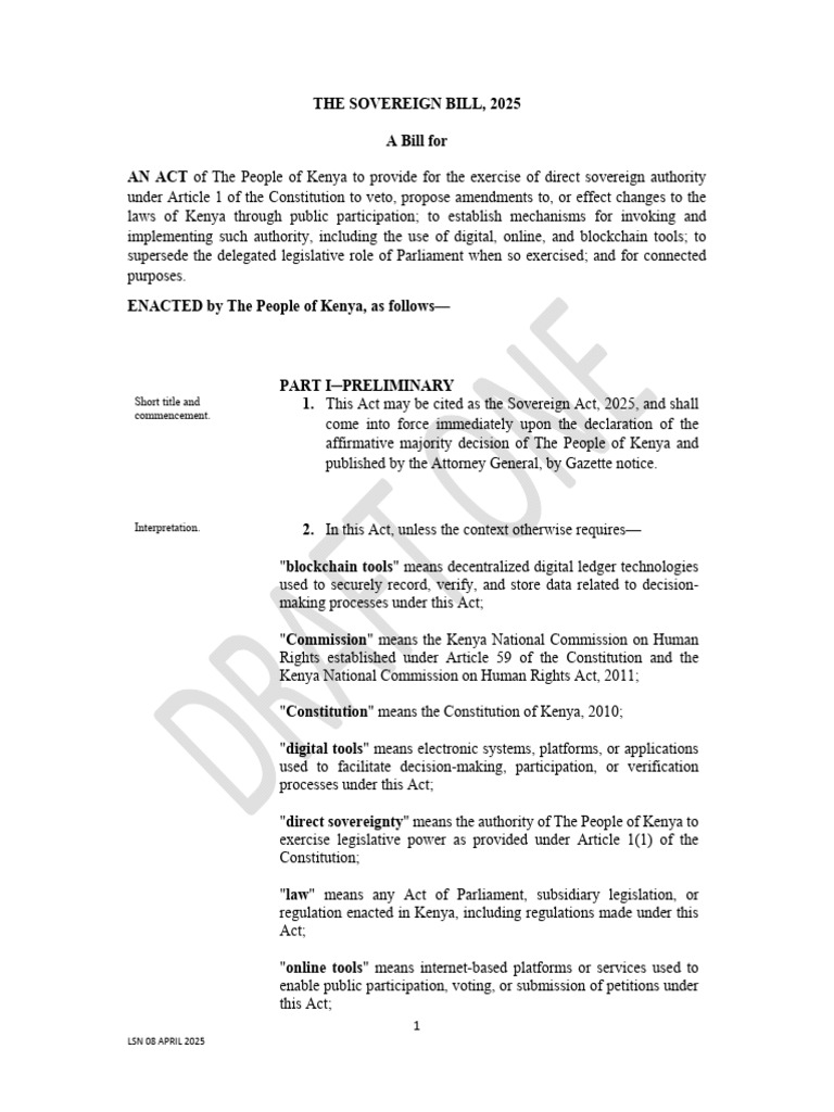 The Sovereign Bill 2025 (Draft) | PDF | Article One Of The United ...