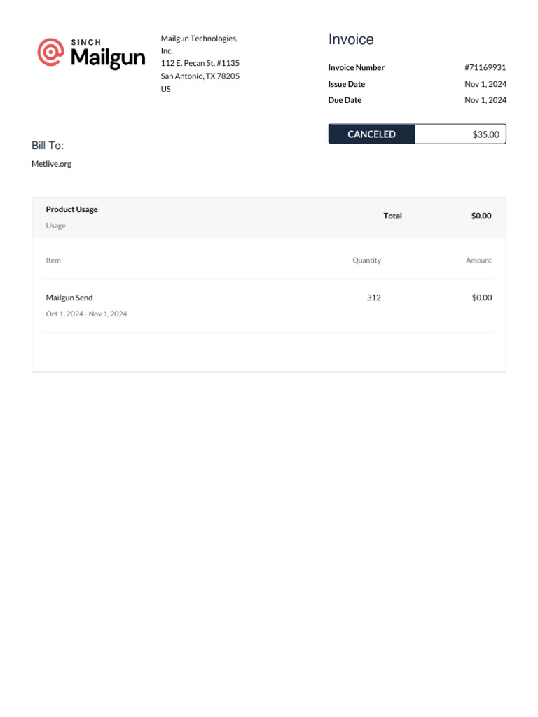 Invoice #71169931 - Canceled Charges | PDF