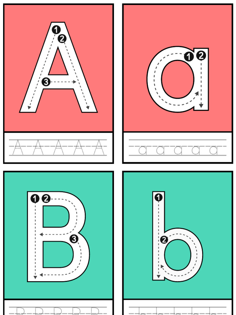 Alphabet Tracing Handwriting Flashcards in Colorful Dotted Style | PDF