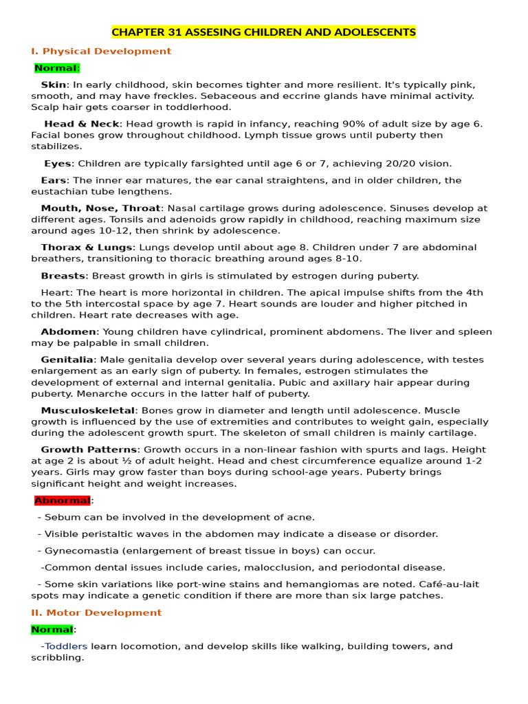 Chapter 31 Assessing Child and Adolescence | PDF | Puberty | Adolescence