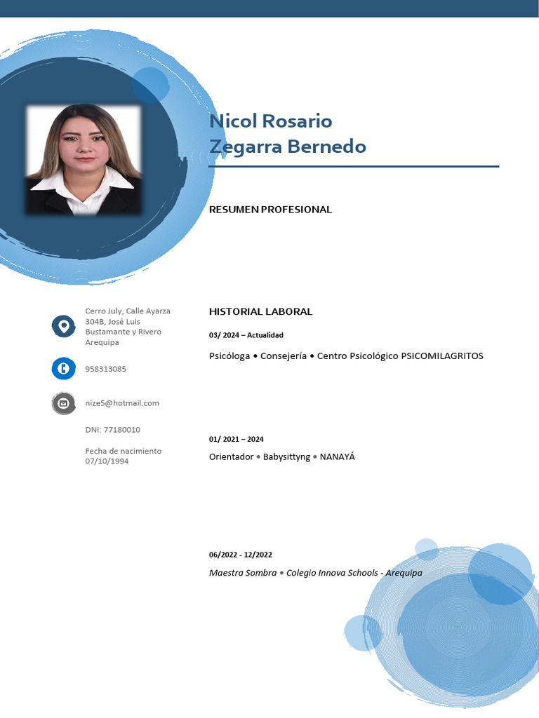 CV Nicol R. Zegarra Bernedo 2024 | PDF | Sicología | Ciencias del comportamiento