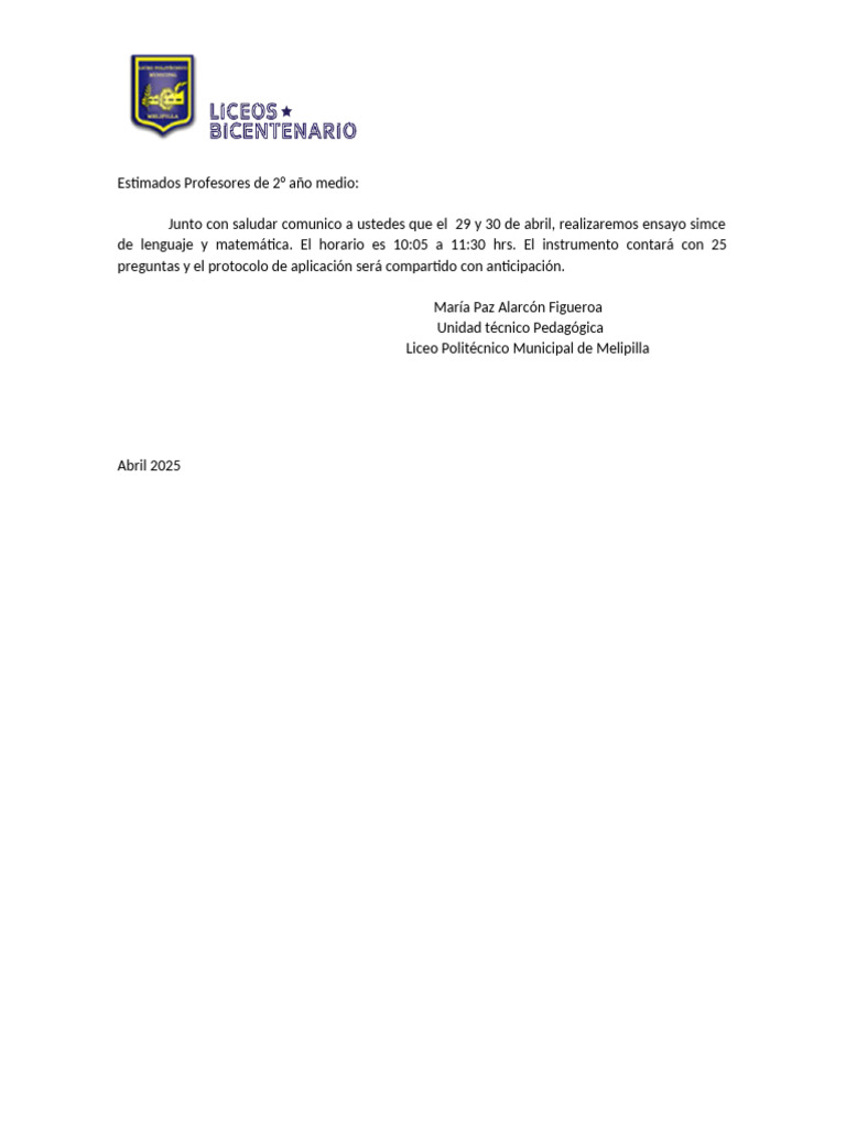 Comunicado Simce | PDF