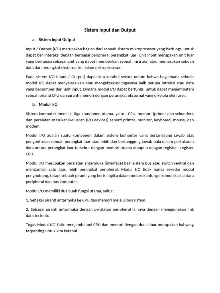Sistem Input Dan Output | PDF