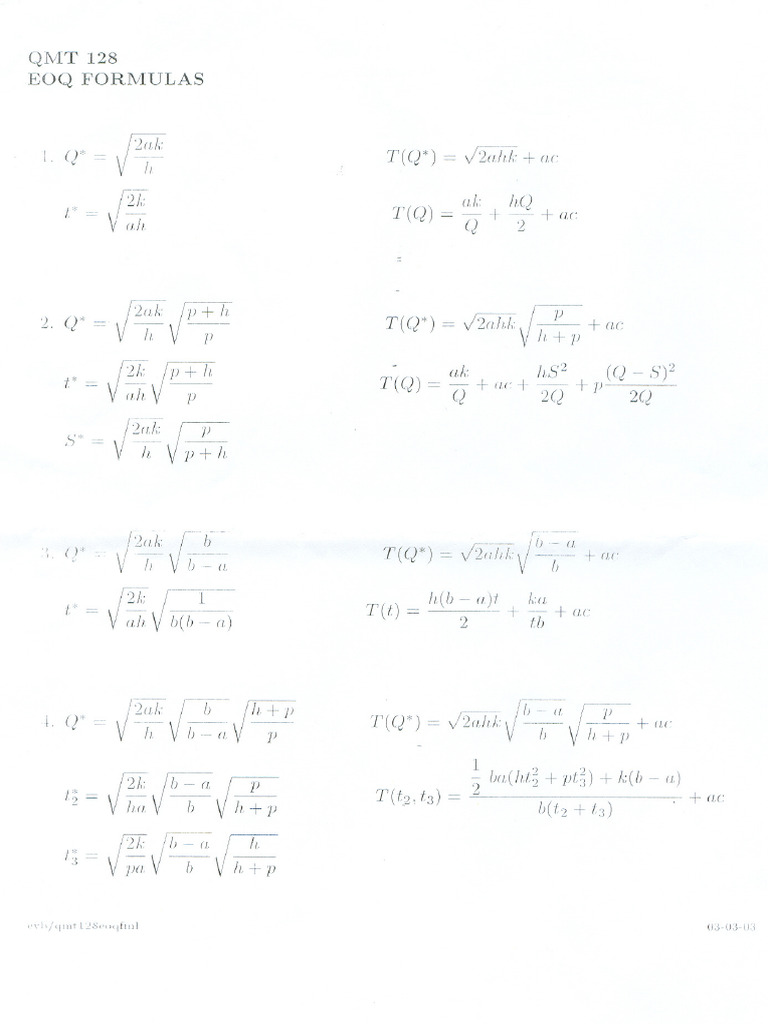 Formula Sheet 2 | PDF