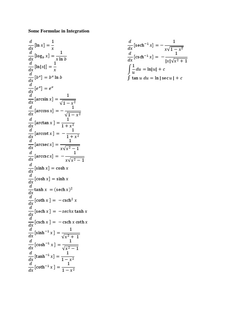 Key Integration Formulae Explained | PDF