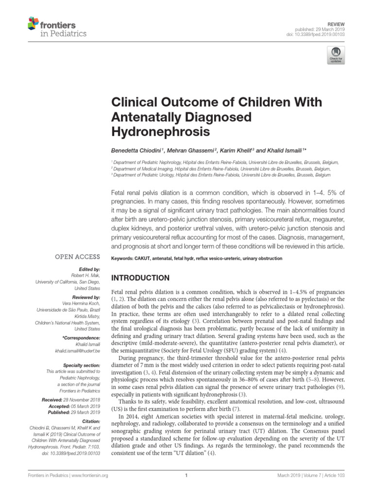Clinical Outcome of Children With Antenatally Diagnosed Hydronephrosis | PDF | Diseases And ...