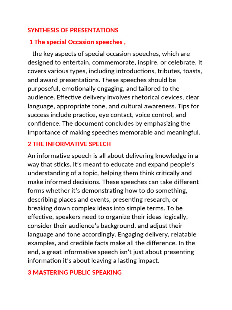 Synthesis of Presentations and Script | PDF | Public Speaking | Human ...
