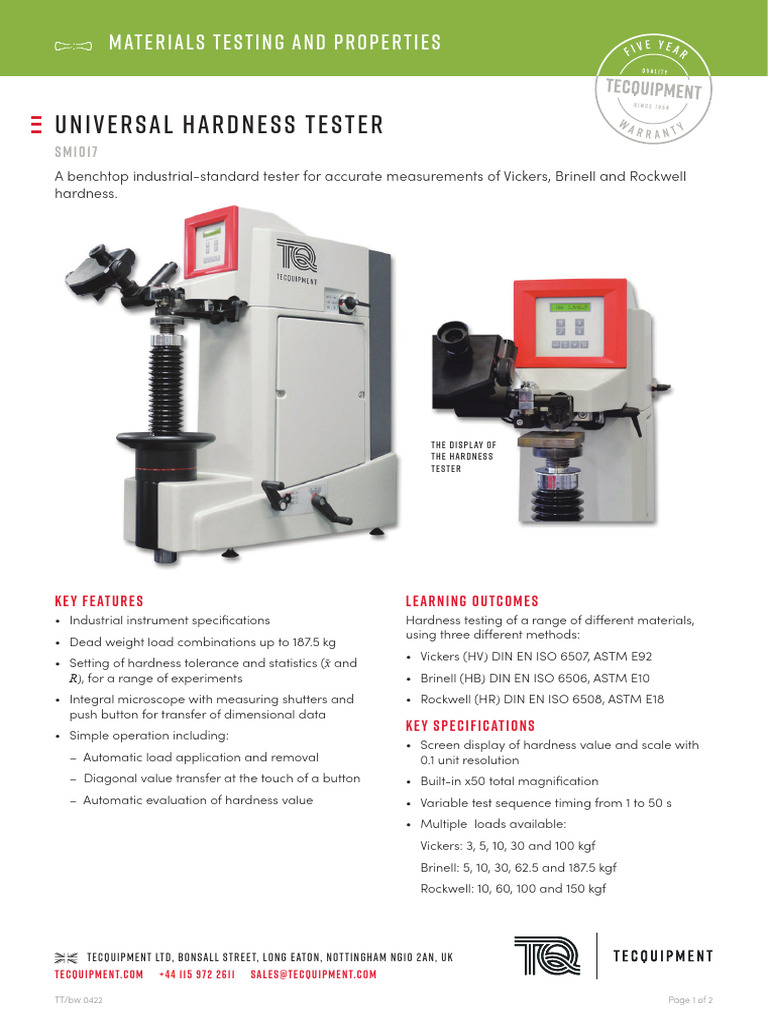 SM1017 Universal Hardness Tester Datasheet | PDF