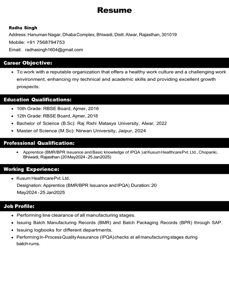 Radha Resume | PDF