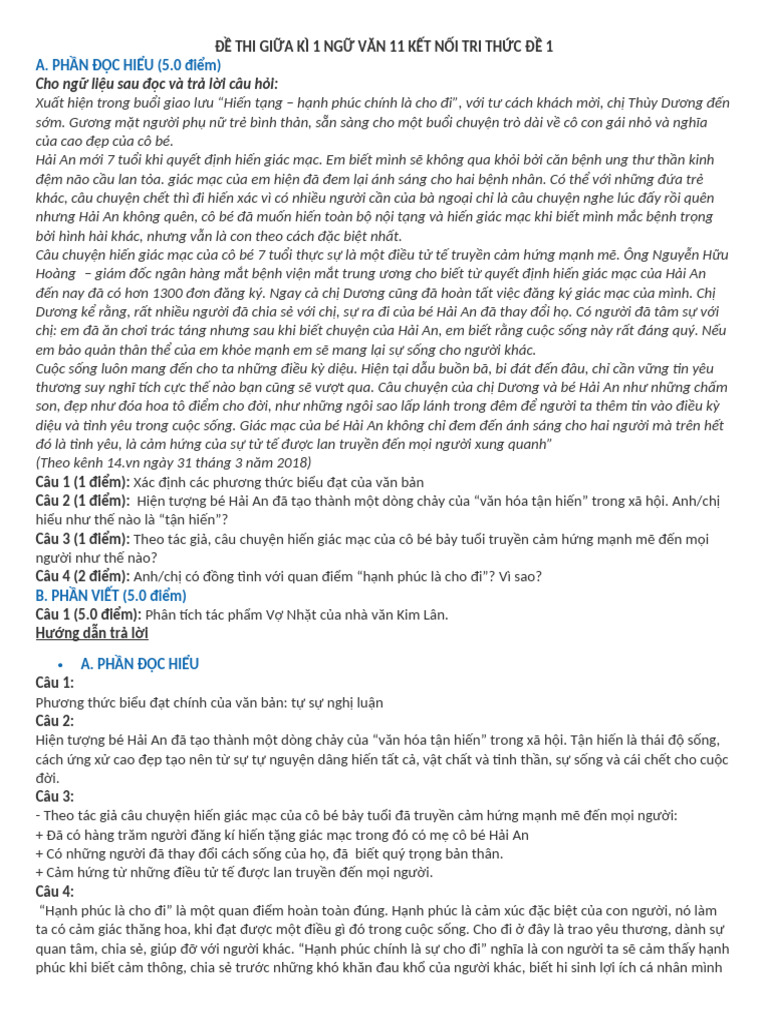 ĐỀ THI KÌ Ì 1 NGỮ VĂN 11 KẾT NỐI TRI THỨC - TECH12H | PDF