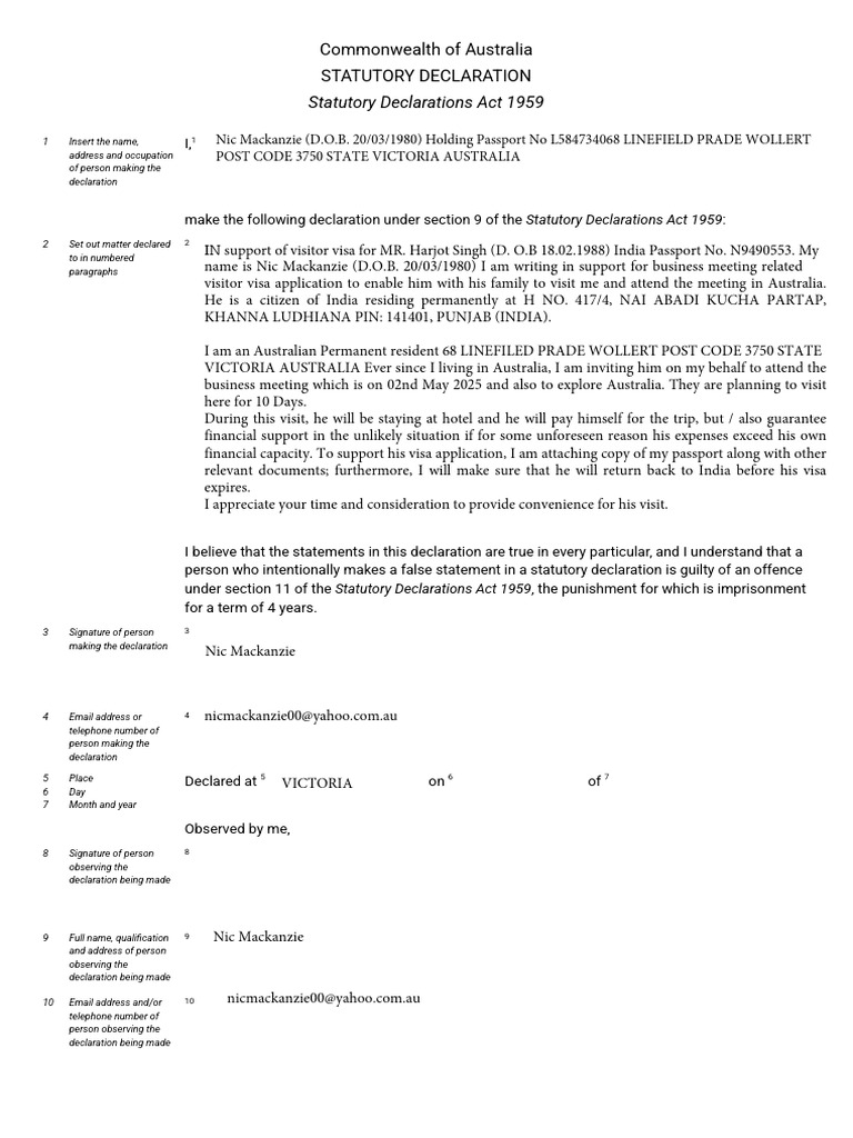 Statutory-Declaration-Form HARJOT | PDF | Marriage Act 1961 (Australia ...