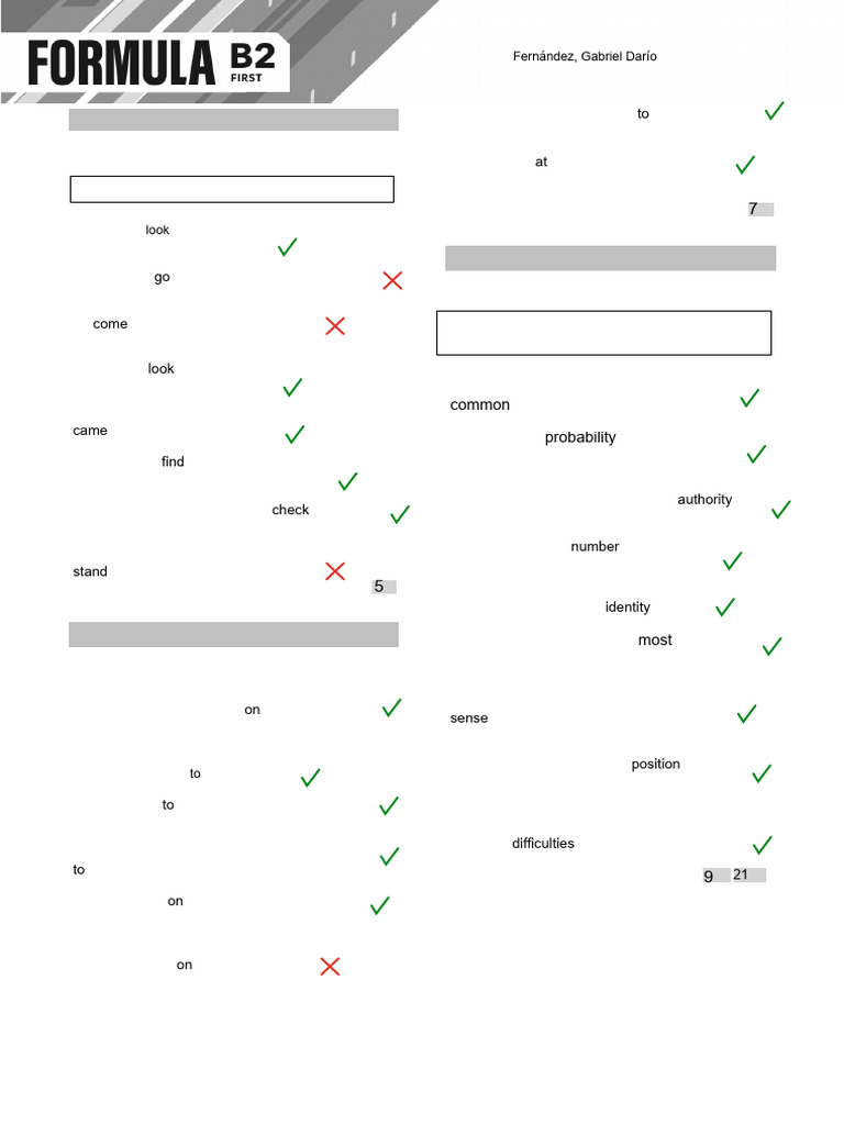 Formula B2 Unit 1 Language Test | PDF | Linguistics | Grammar