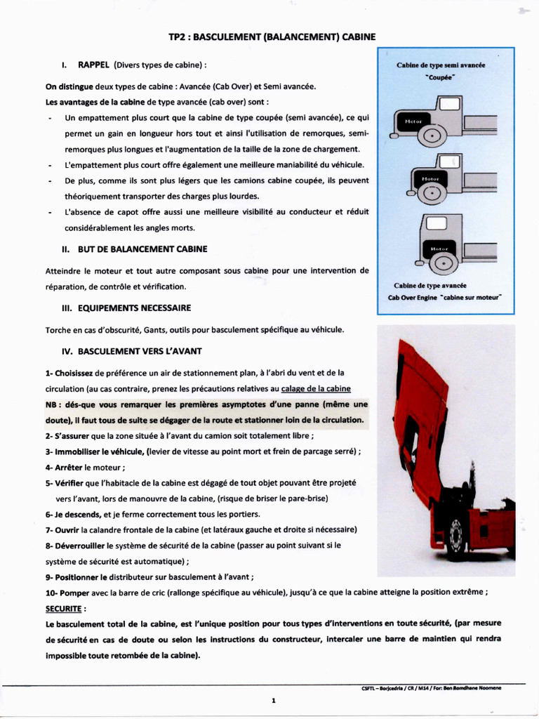 TP2 Balancement Cabine | PDF