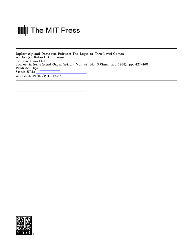 PUTNAM, R.1988. The Logic of Two-Level Games | PDF | Ratification ...