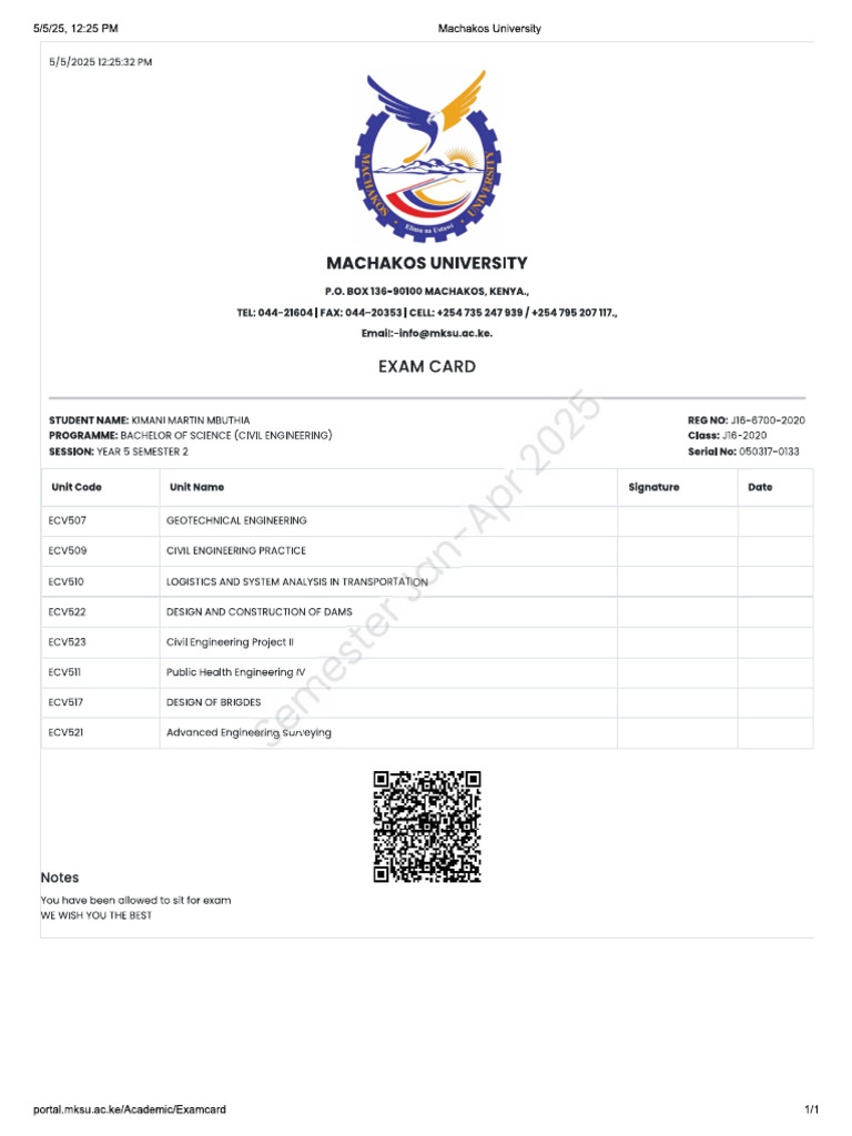 Original Exam Card | PDF