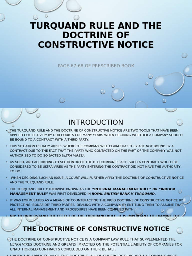 Turquand Rule and The Doctrine of Constructive Notice NOTES | PDF ...