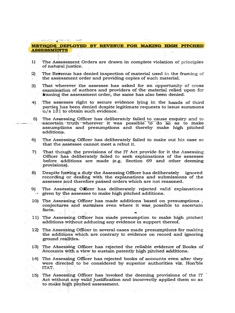 Methods Deployed by Revenue For Making High Pirched Assessments | PDF ...