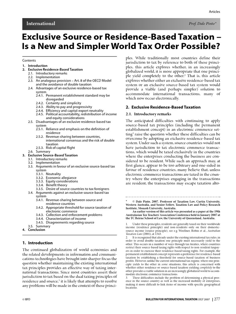 Residence and Source Taxation | PDF | Taxes | International Taxation