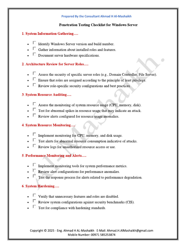 Penetration Testing Checklist For Windows Server | PDF