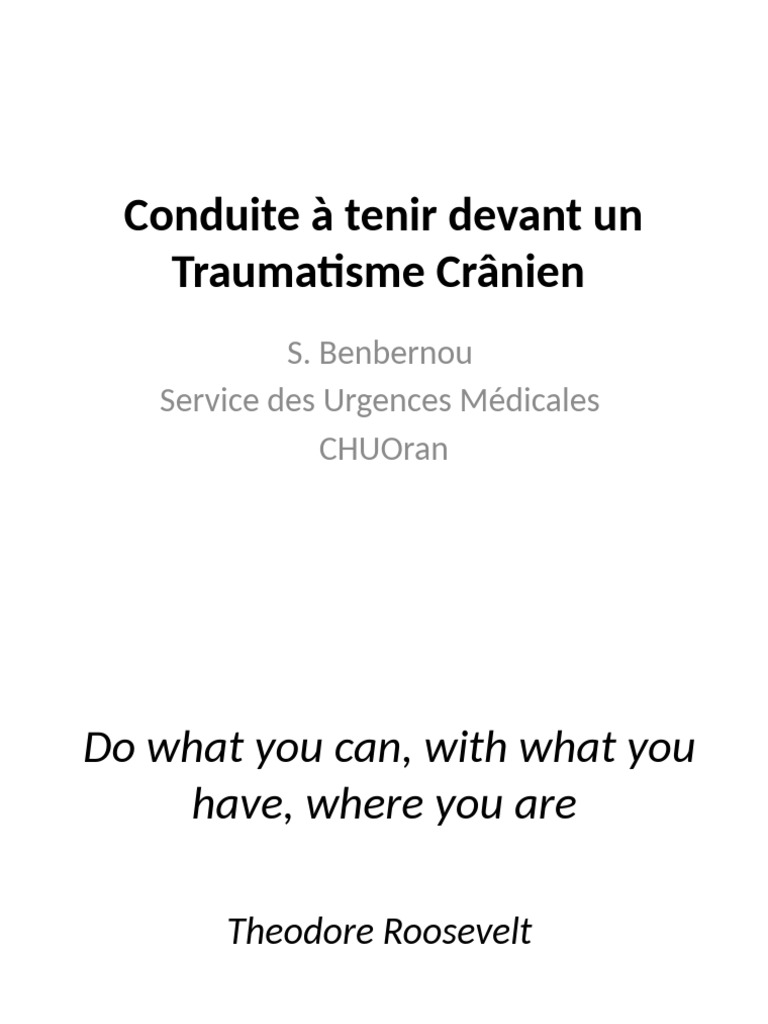 4. Conduite à tenir devant un traumatisme crânien | PDF | Traumatisme crânien | Médecine clinique
