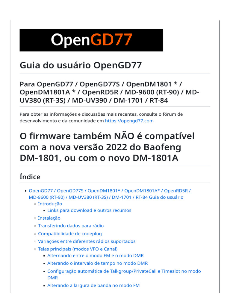 OpenGD77-Guia_de_Uso_PTBR_ver-28-08-2023 | PDF | Rádio | Frequência
