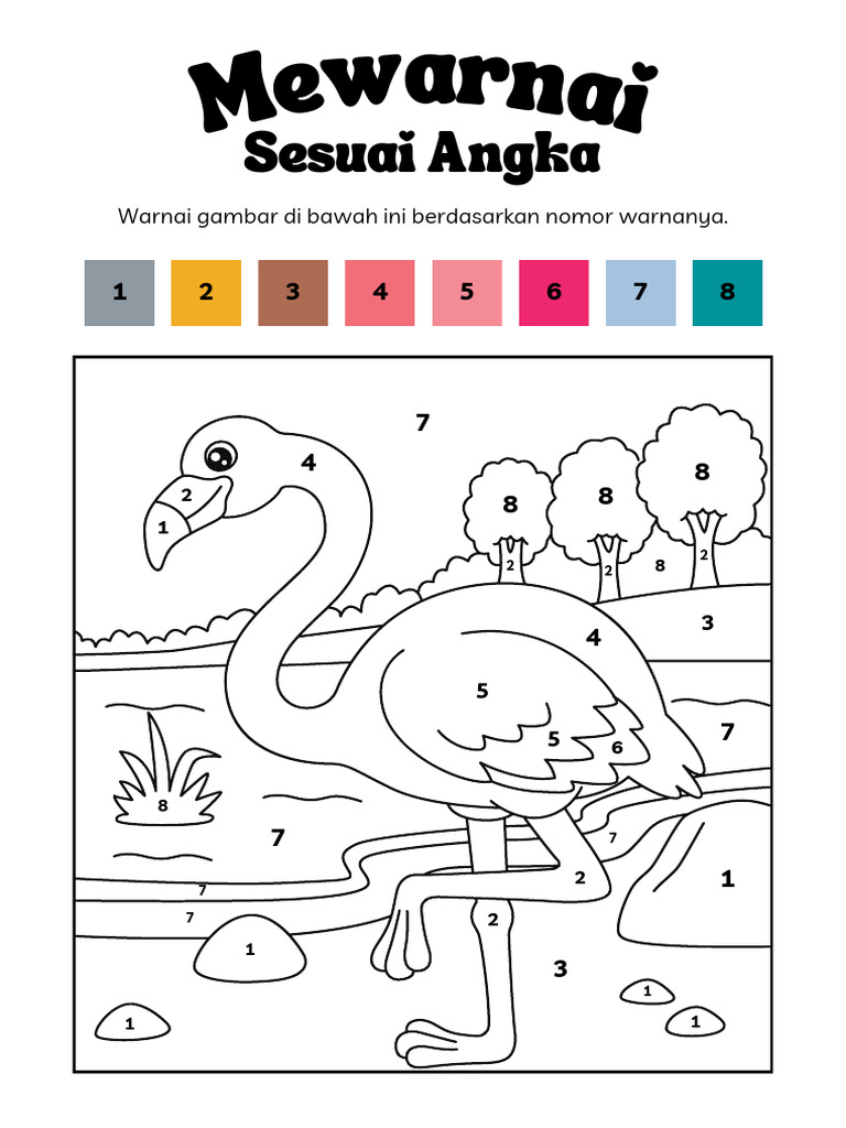 Mewarnai Sesuai Angka Lembar Kerja Pendidikan Seni Hitam Putih Gaya Minimalis | PDF