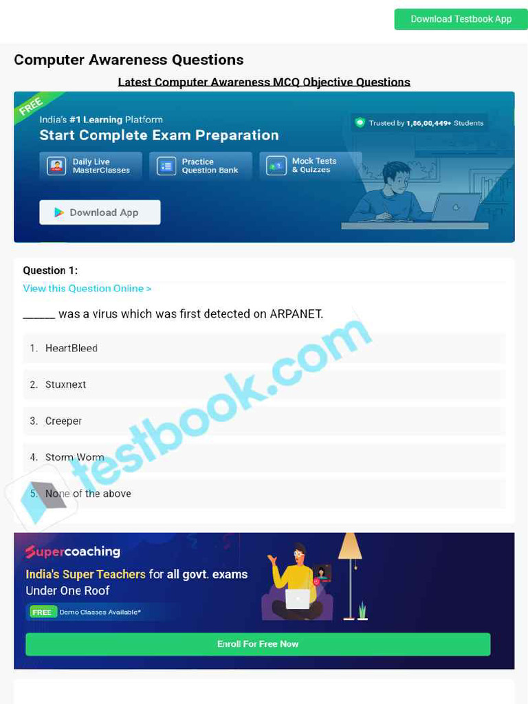 MCQ On Computer Awareness 5eea6a1639140f30f369f547 | PDF