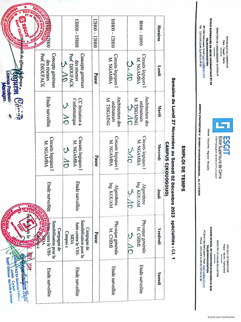 Planning ESGIT 1 Semaine Du 25-11 | PDF