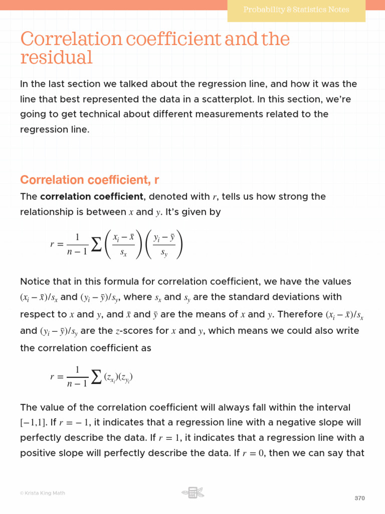02 Correlation coefficient and the residual | PDF | Linear Regression | Statistical Inference