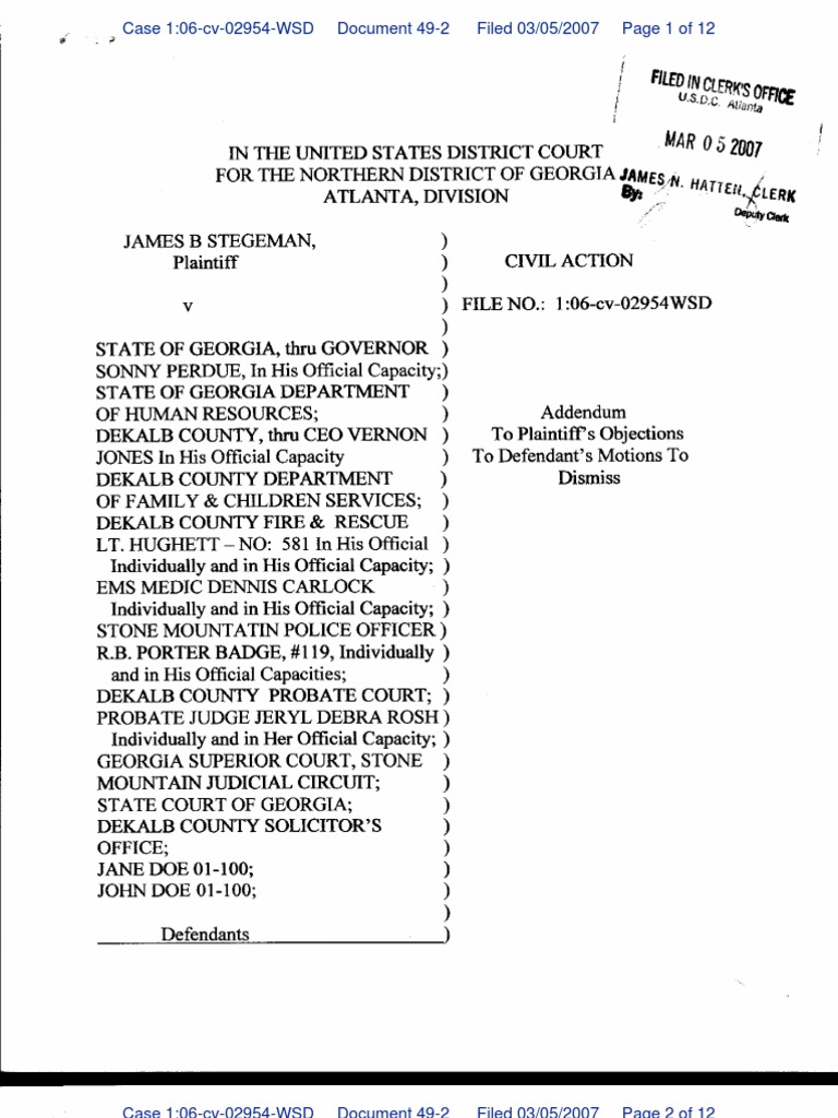 Addendum To Plaintiff's Response To County Motion To Dismiss (Fed CT ...