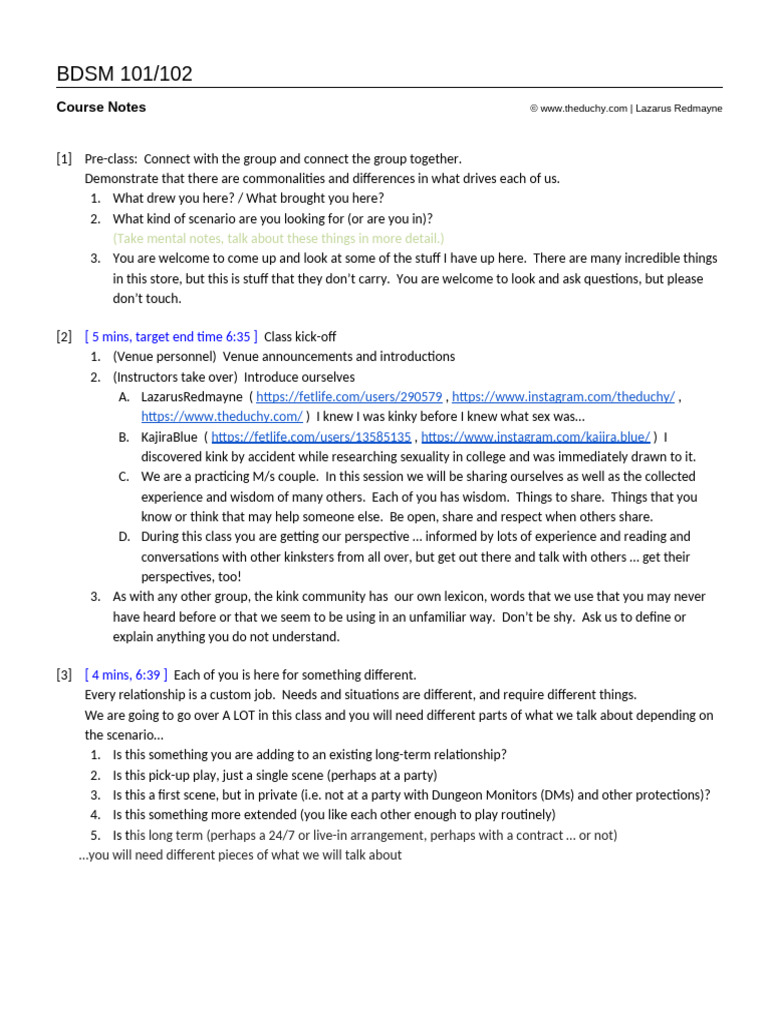 BDSM-102-Class-Notes-TheDuchy-2023-09-20 | PDF | Bondage (Bdsm ...
