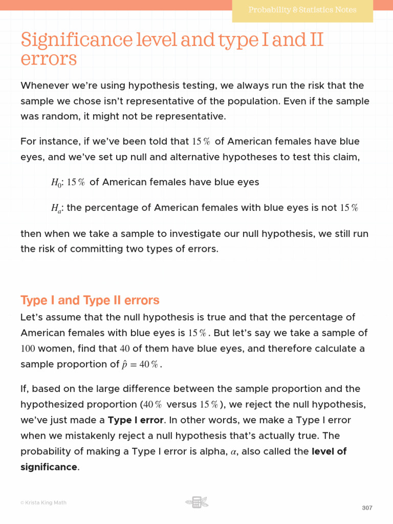 02 Significance Level and Type I and II Errors | PDF | Type I And Type ...
