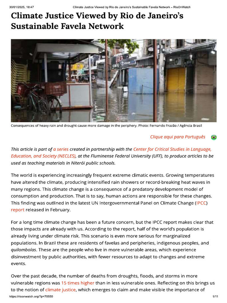 Climate Justice Viewed by Rio de Janeiro’s Sustainable Favela Network | PDF