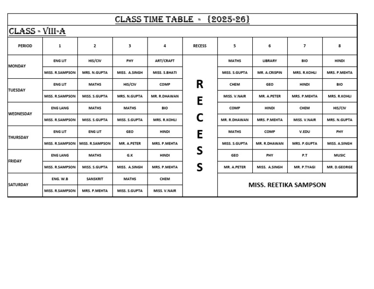 8th Class Time Table 2025-26 | PDF