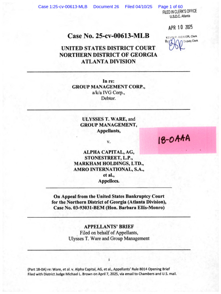 April 10, 2025, Dkt. 26 Re Rule 8014 Opening Brief N.D.ga. - 1 - 25-Cv-00613-MLB - 26 - 0 | PDF