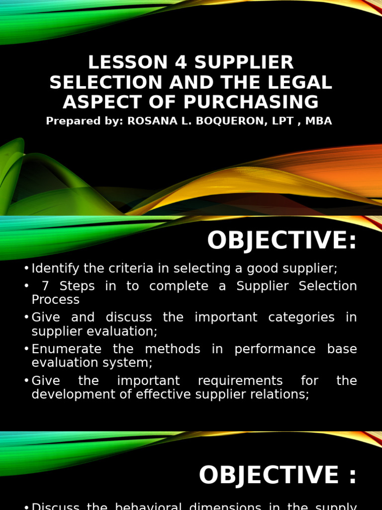 Lesson 4 Supplier Selection | PDF | Supply Chain | Procurement