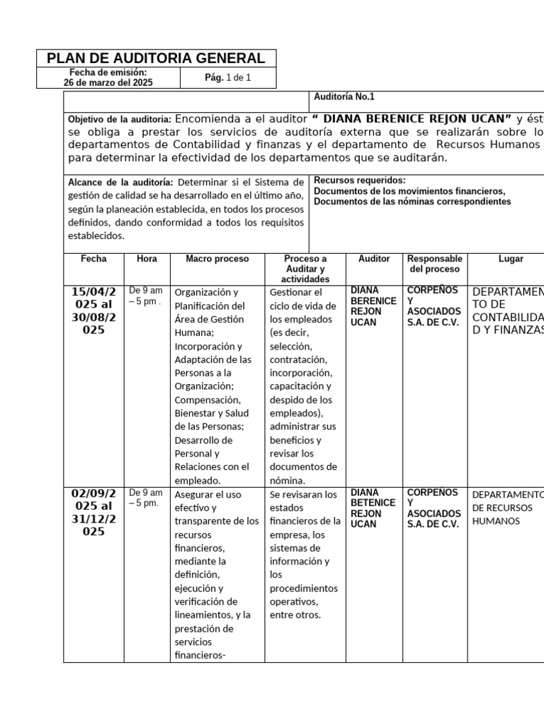 Cédula de Planeación General de Auditoría Doc.3 | PDF | Auditoría | Contralor