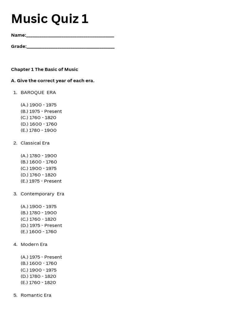 Music Quiz 1 | PDF