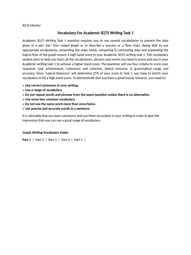 Vocabulary For Academic IELTS Writing Task 1 | PDF | Adverb | Adjective
