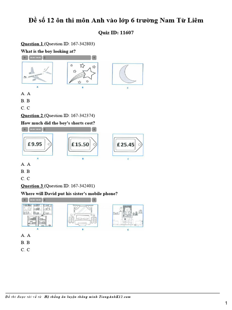 Quiz_11607_de-so-12-on-thi-mon-anh-vao-lop-6-truong-nam-tu-liem | PDF | Foods | Healthy Diet