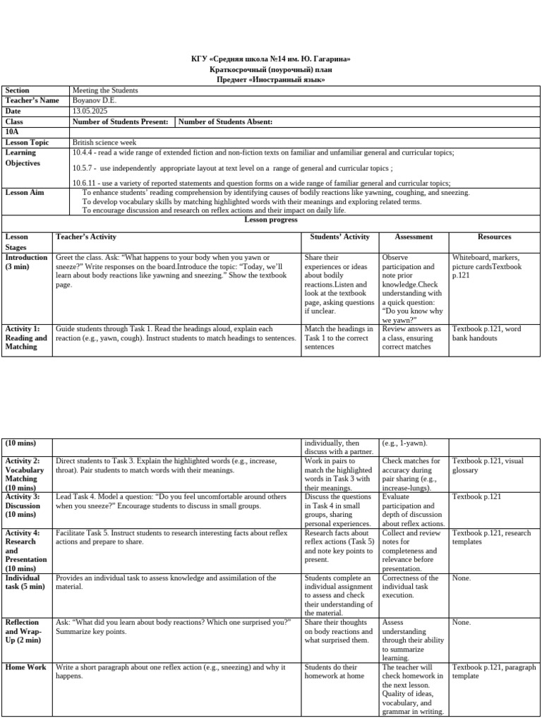 British Science Week Lesson Plan | PDF | Reading Comprehension | Cognitive Psychology