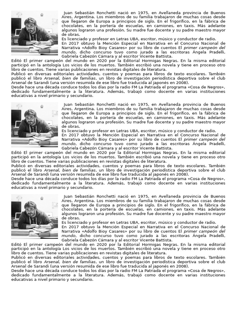 Biografía de Juan Sebastián Ronchetti | PDF | Libros | Maestros