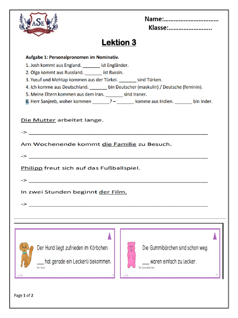 Lektion 4 Arbeitsblatt 2 | PDF