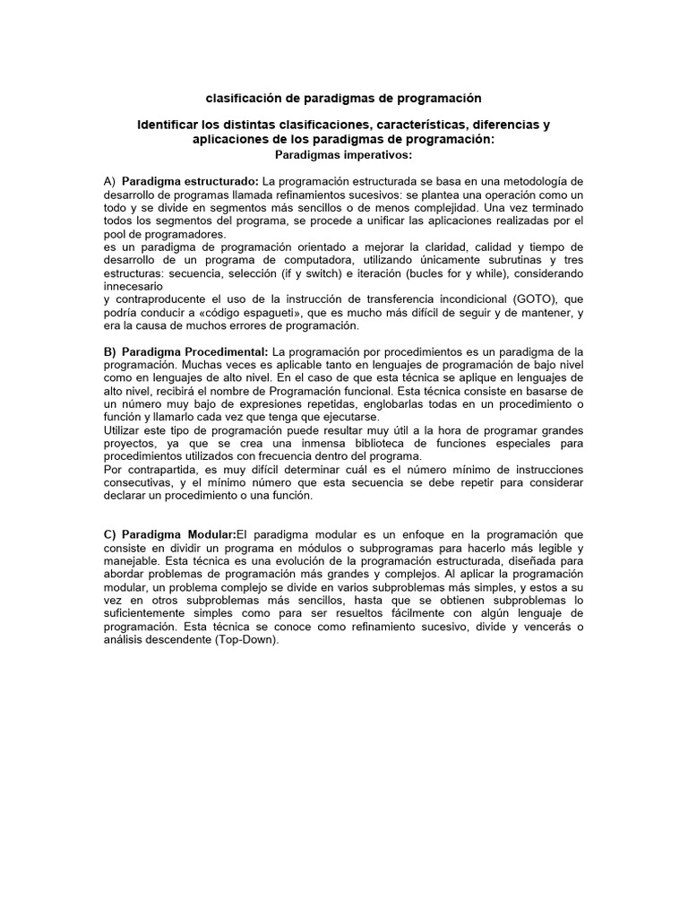 clasificación de paradigmas de programación | PDF | Programación de computadoras | Lenguaje de ...