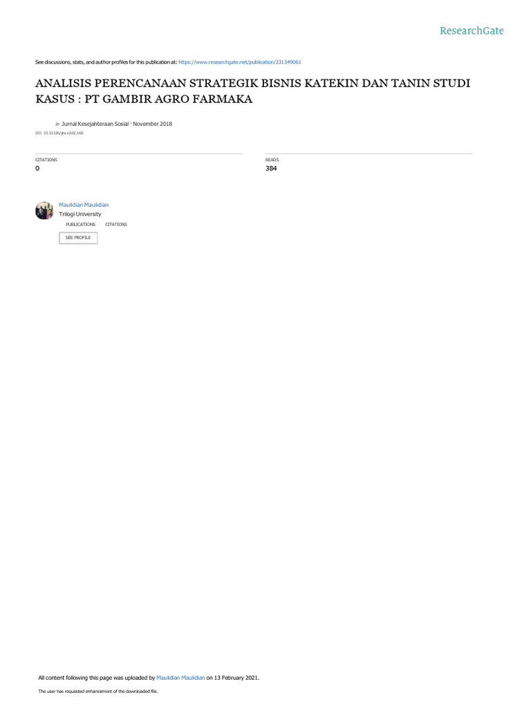Analisis Perencanaan Strategik Bisnis Katekin Dan Tanin | PDF