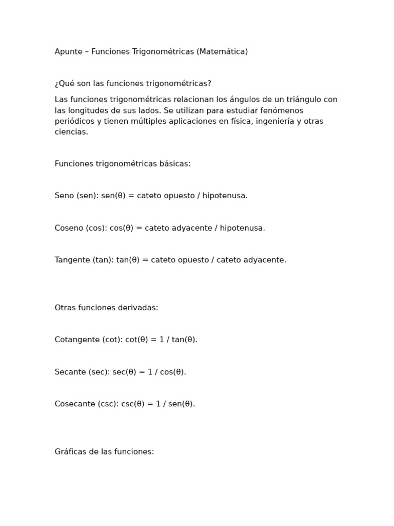 Apunte - Funciones Trigonométricas (Matemática) | PDF