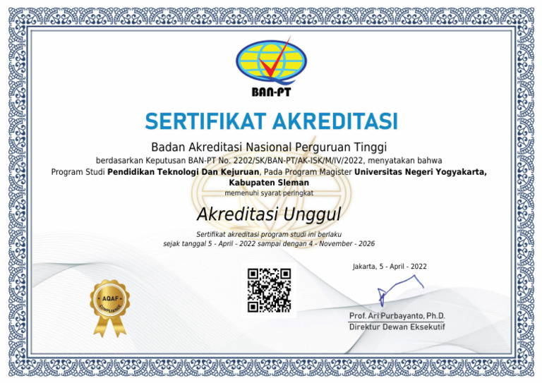 Sertifikat Akreditasi Unggul S2 PTK | PDF